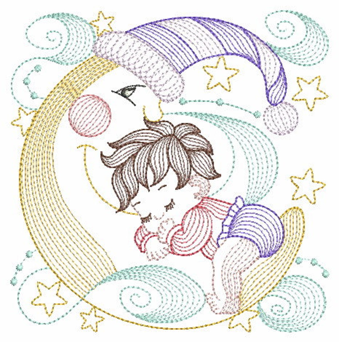 Rippled Sleeping Baby Machine Embroidery Designs Pack Instant - Etsy