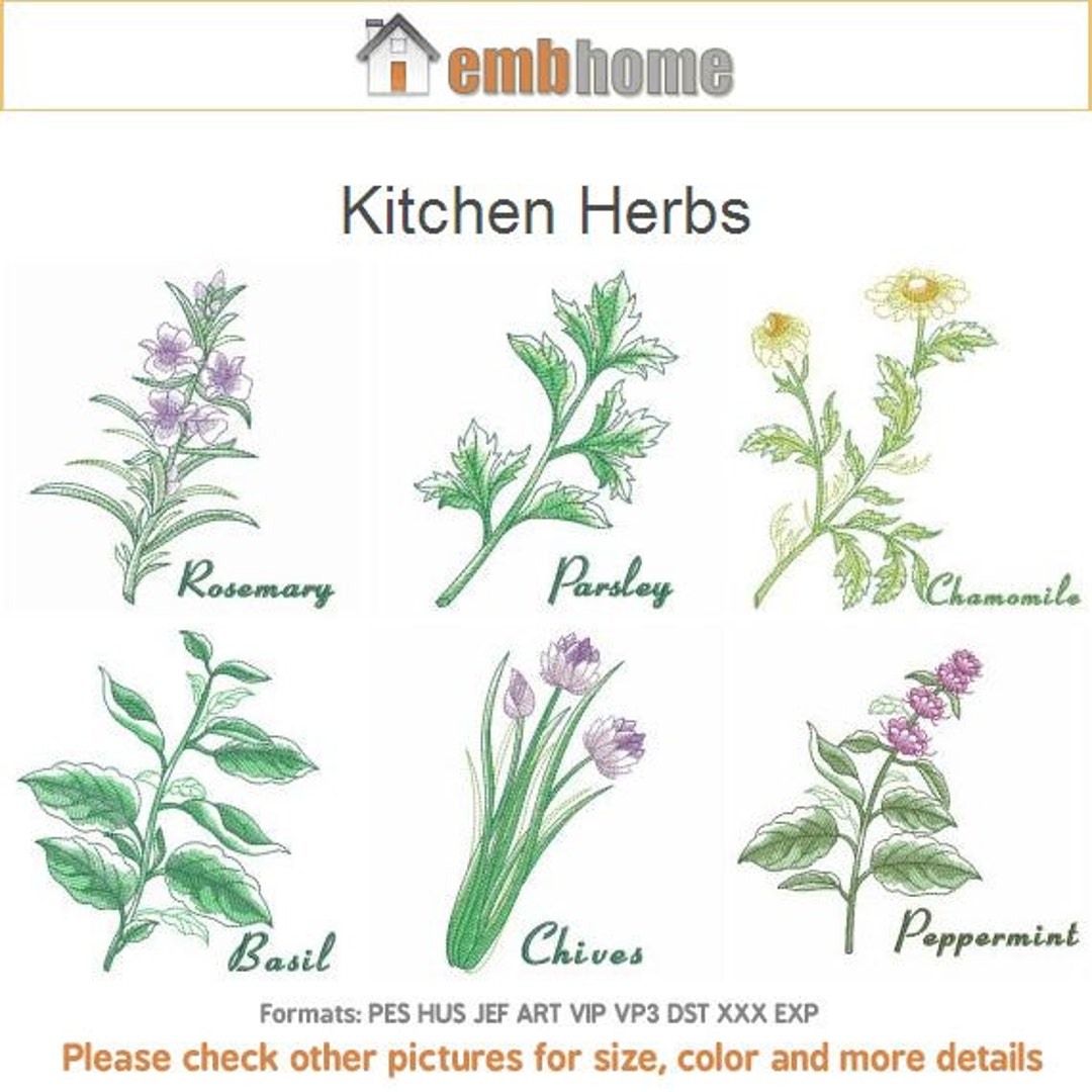 Kitchen Herbs Machine Embroidery Designs Instant Download 4x4 - Etsy