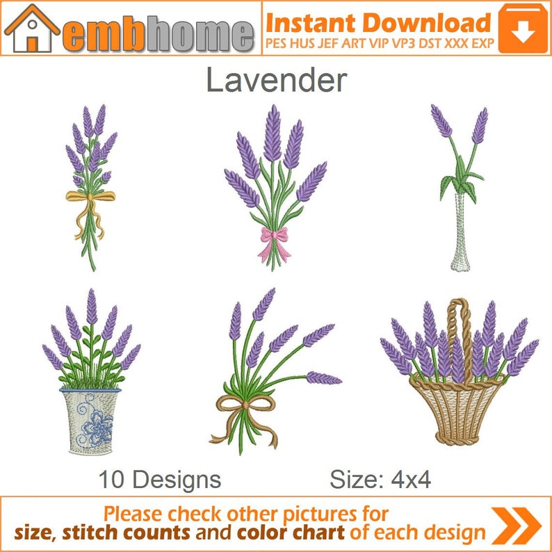 Lavender Flowers Machine Embroidery Designs Instant Download 4x4 Hoop ...