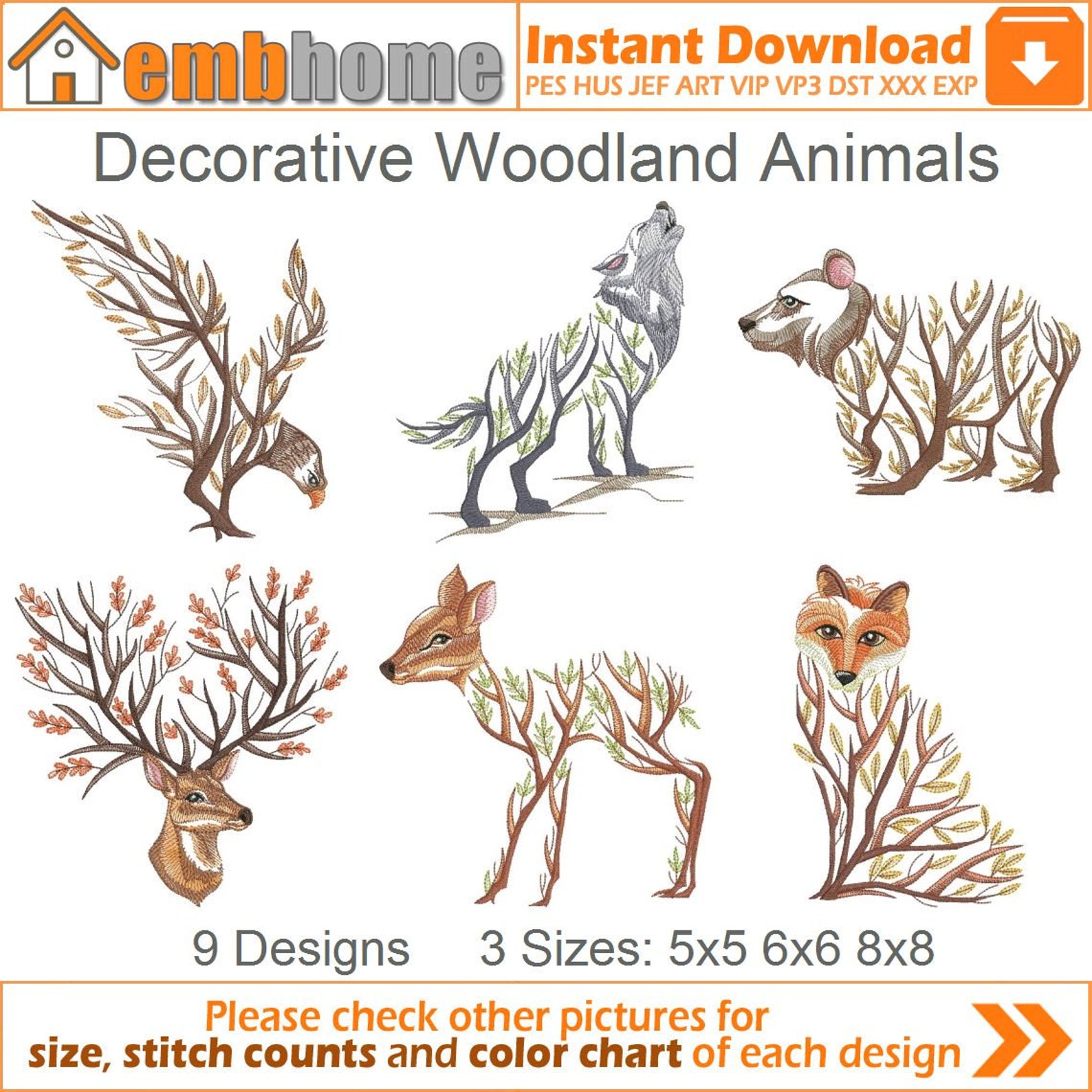 Decorative Woodland Animals Machine Embroidery Designs Pack - Etsy