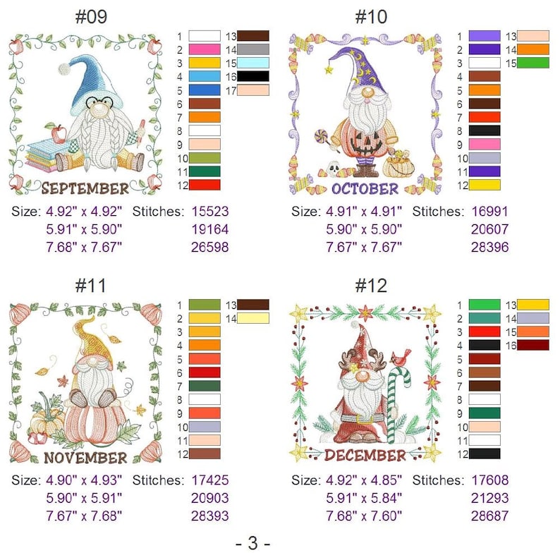 Months of the Year Gnome Embroidery Designs Instant Download - Etsy