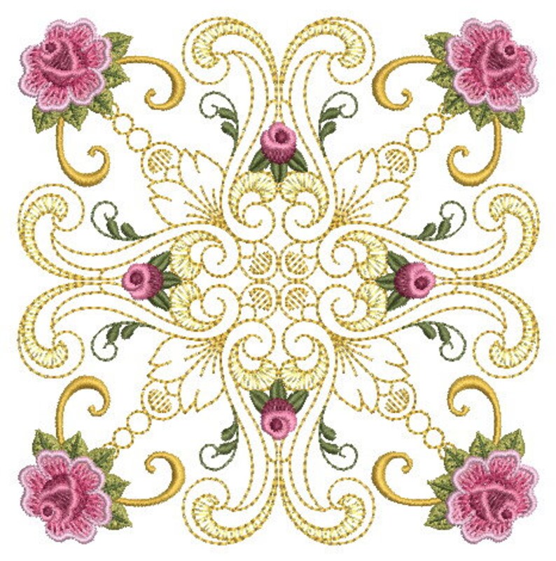 Damask Roses Quilt Machine Embroidery Designs Pack Instant Download 5x5 ...