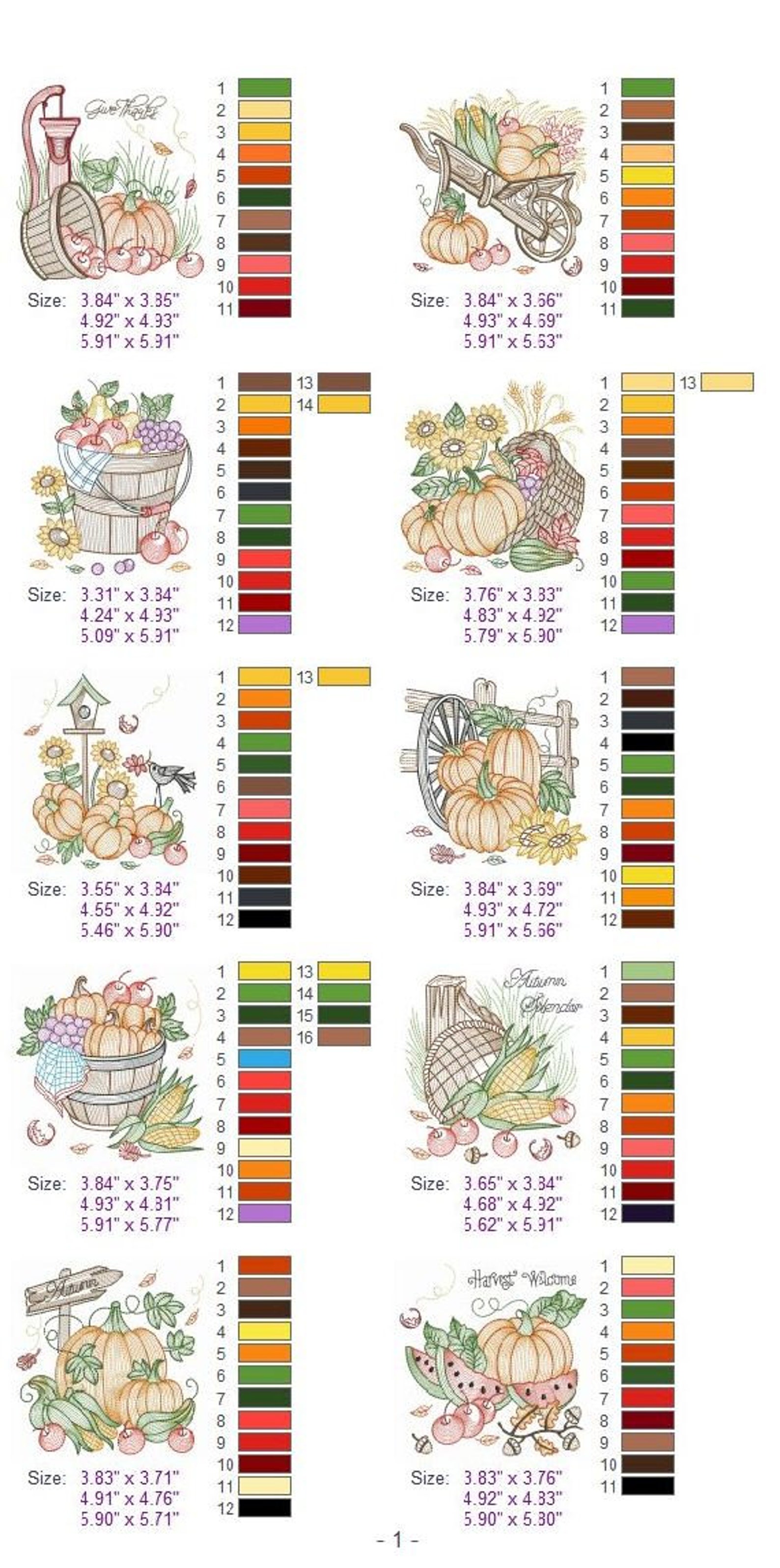 Rippled Autumn Harvest Machine Embroidery Designs Instant - Etsy