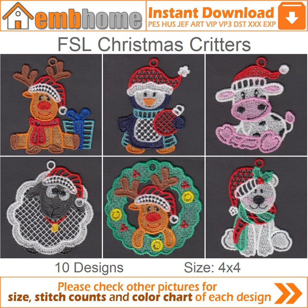 FSL Christmas Critters Free Standing Lace Holiday Hanger Machine ...
