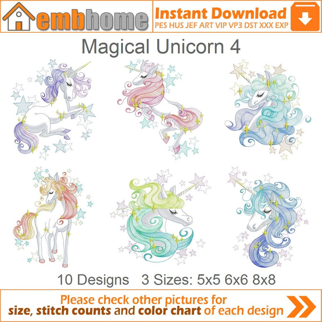 Magical Unicorn Machine Embroidery Designs Instant Download 5x5 6x6 8x8 ...