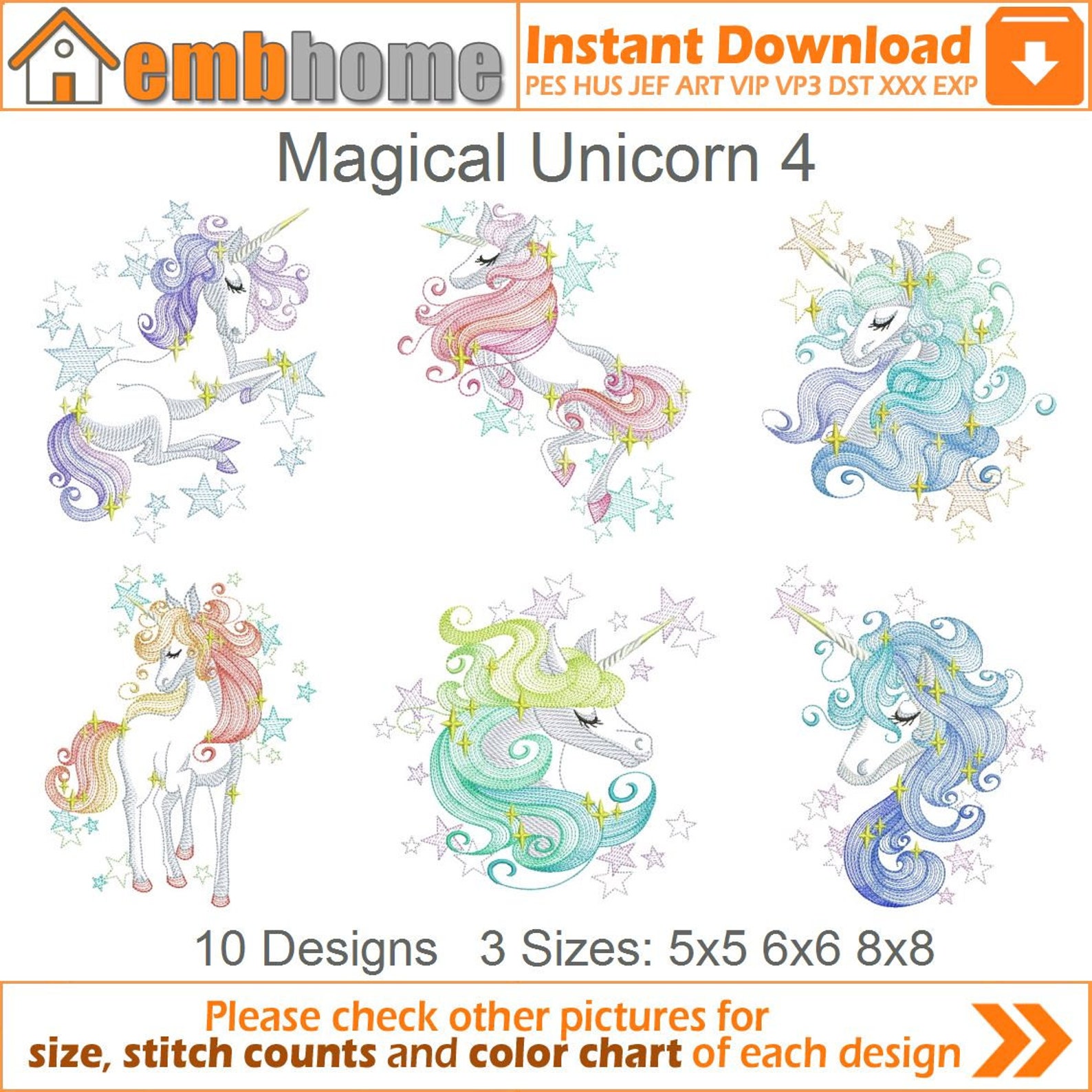 Magical Unicorn Machine Embroidery Designs Instant Download 5x5 6x6 8x8 ...
