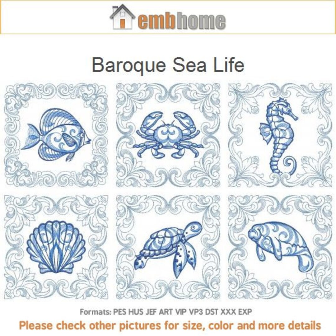 Baroque Sea Life Machine Embroidery Designs Pack Instant - Etsy
