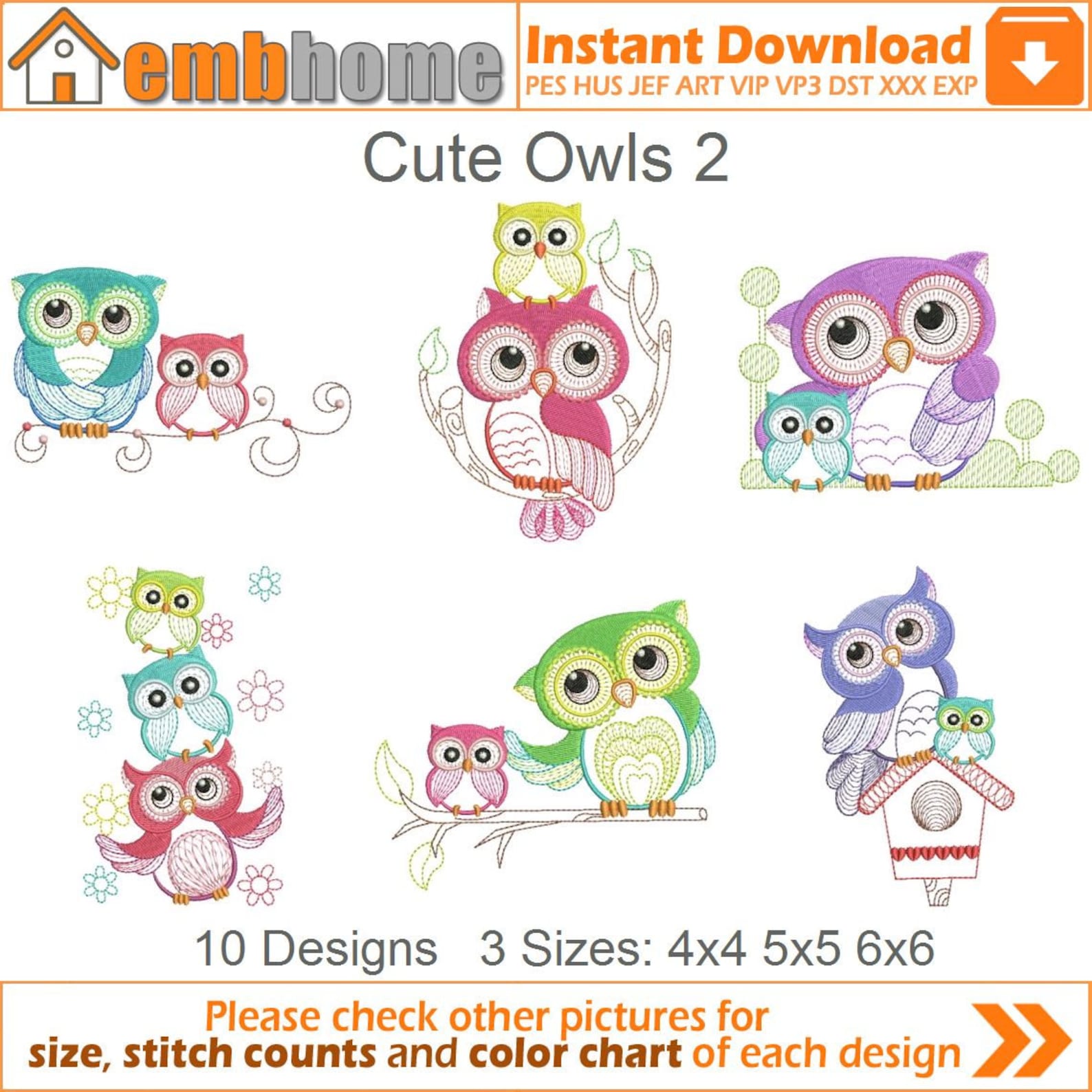 Cute Owls Baby Mother Machine Embroidery Designs Instant Download 4x4 ...