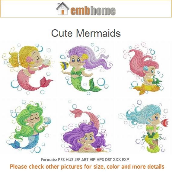 Cute Mermaids Machine Embroidery Designs Pack Instant Download - Etsy