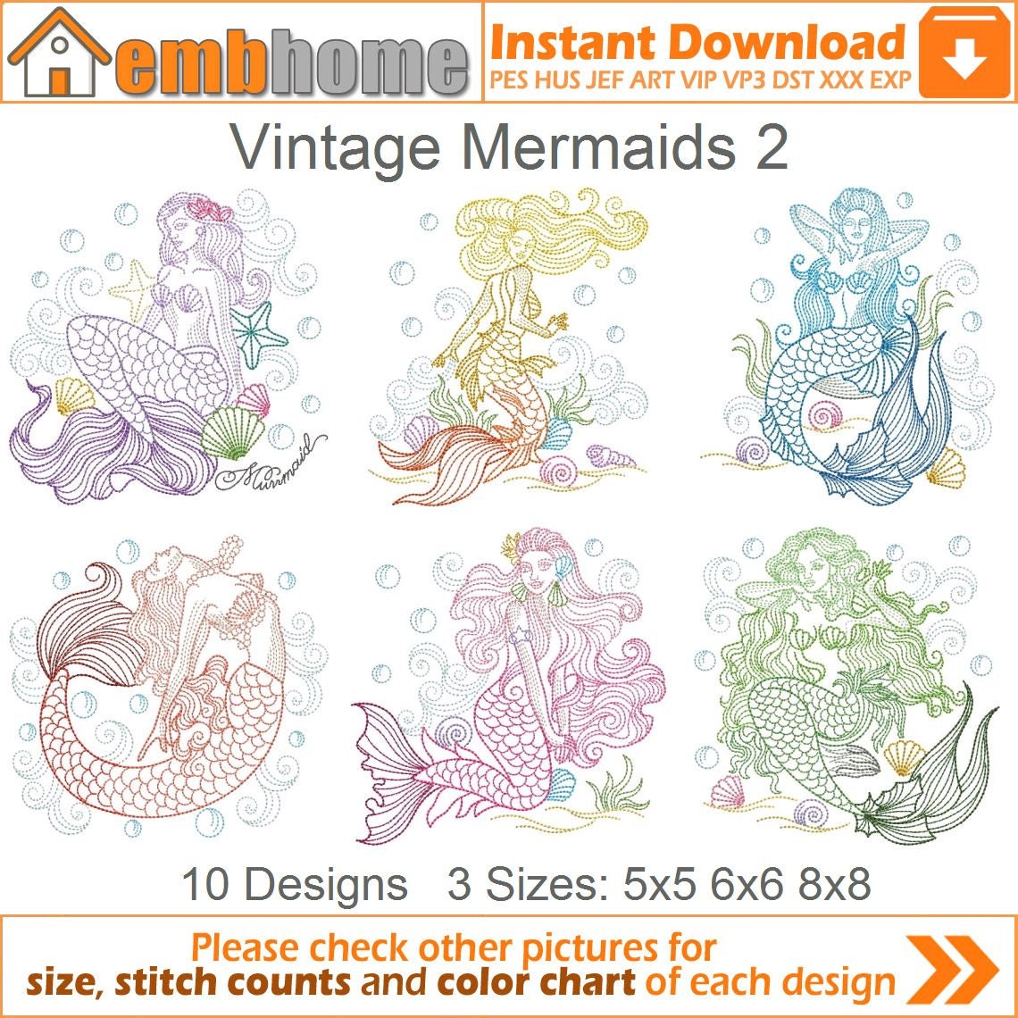 Vintage Mermaids Machine Embroidery Designs Pack Instant - Etsy