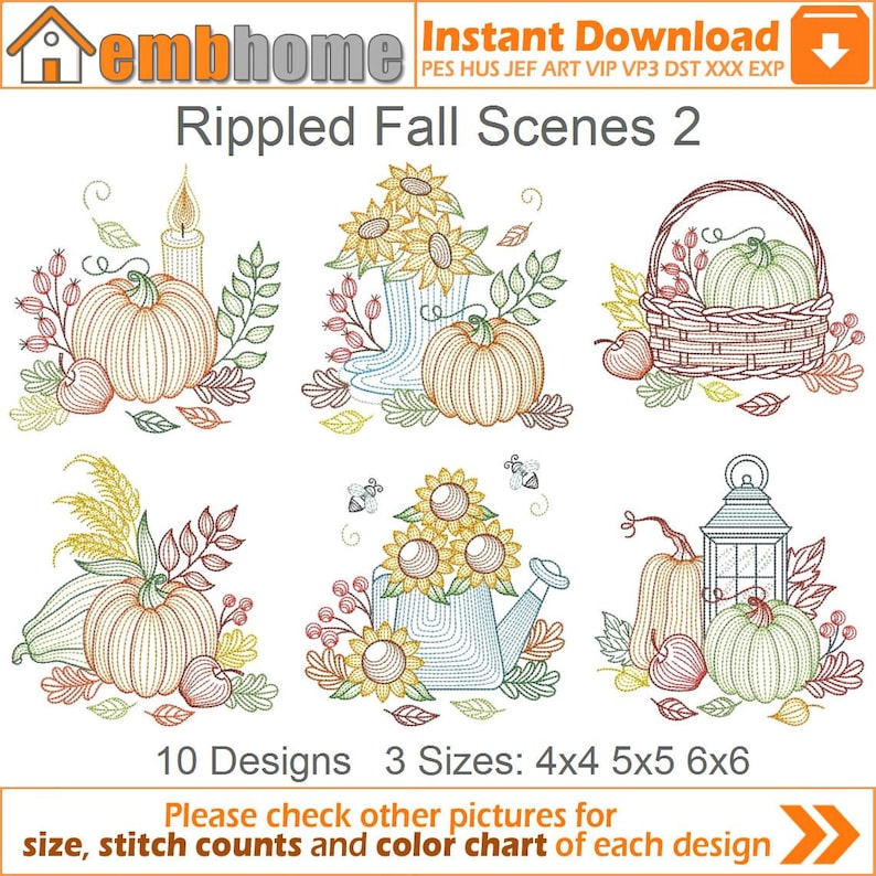 Rippled Fall Scenes Machine Embroidery Designs Instant - Etsy