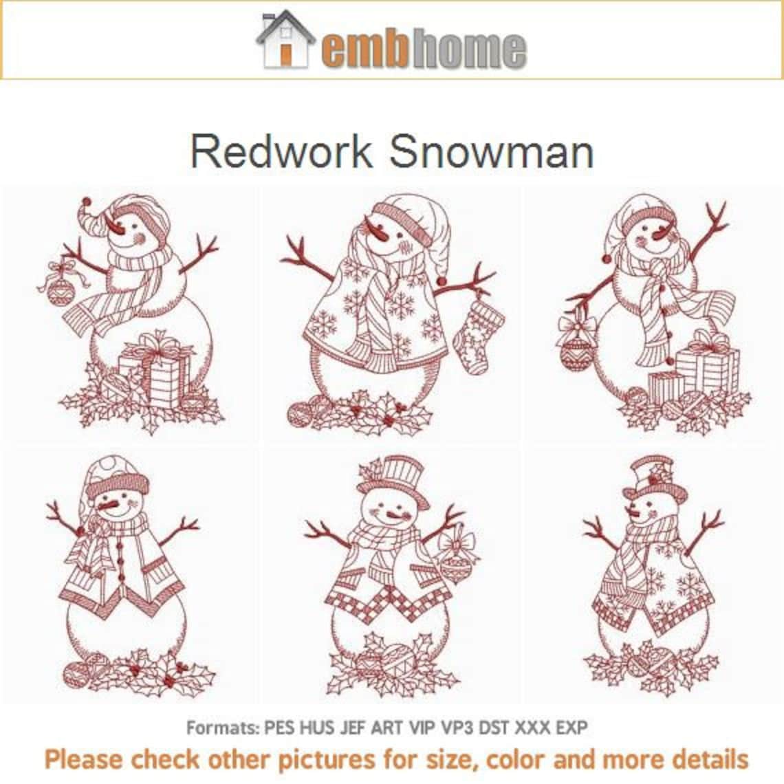 Redwork Snowman Christmas Holiday Machine Embroidery Designs Pack ...