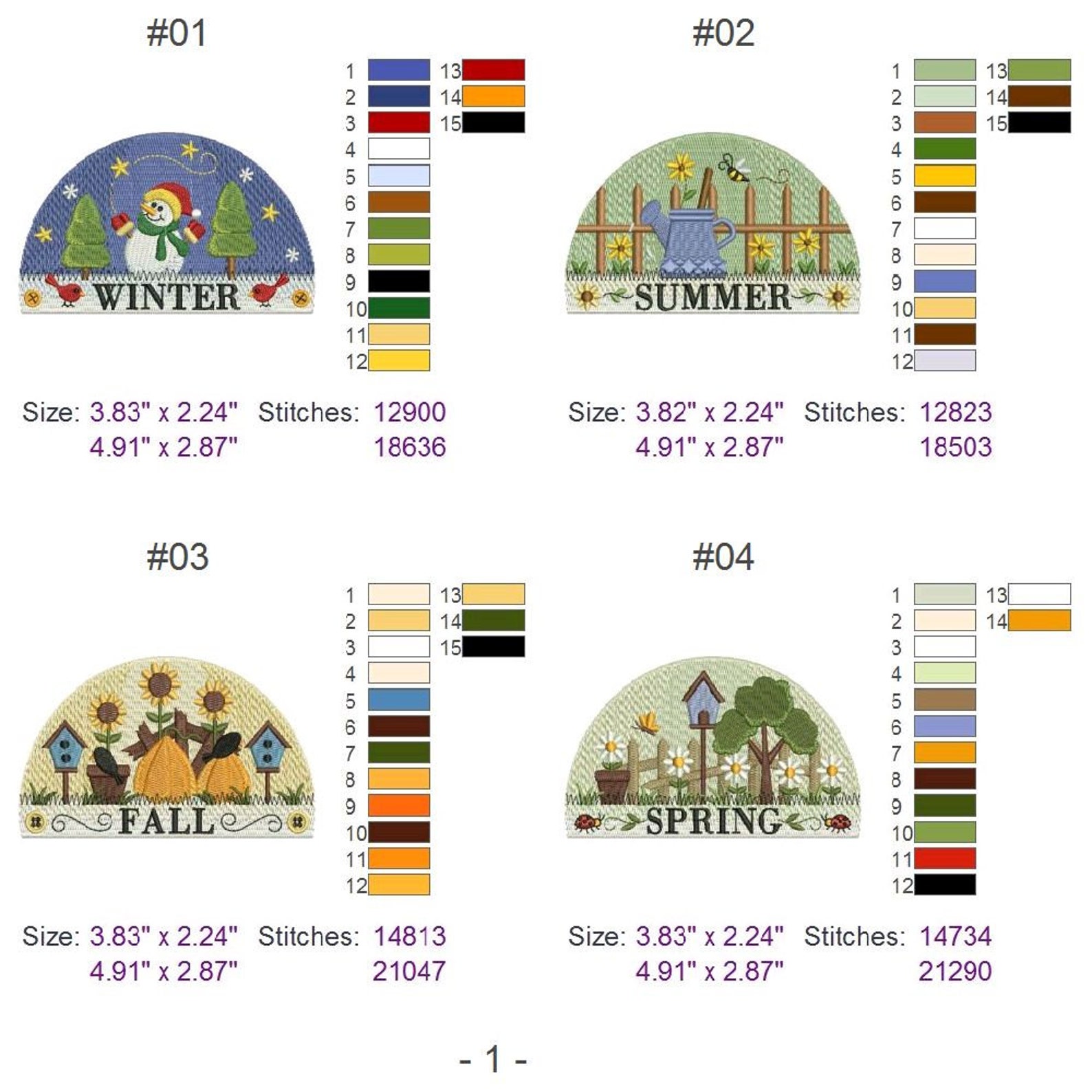 Four Seasons Machine Embroidery Designs Instant Download 4x4 5x5 Hoop 8 ...
