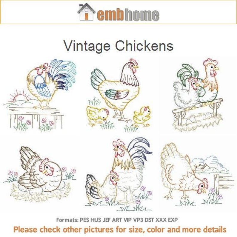 Vintage Chickens Embroidery Designs Instant Download 4x4 5x5 - Etsy