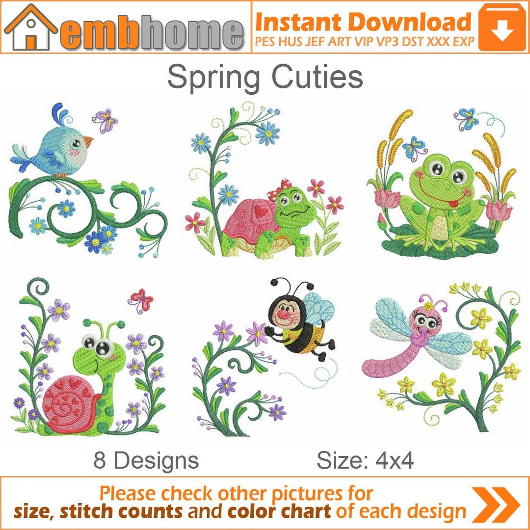 Spring Cuties Machine Embroidery Designs Pack Instant Download 4x4 Hoop ...