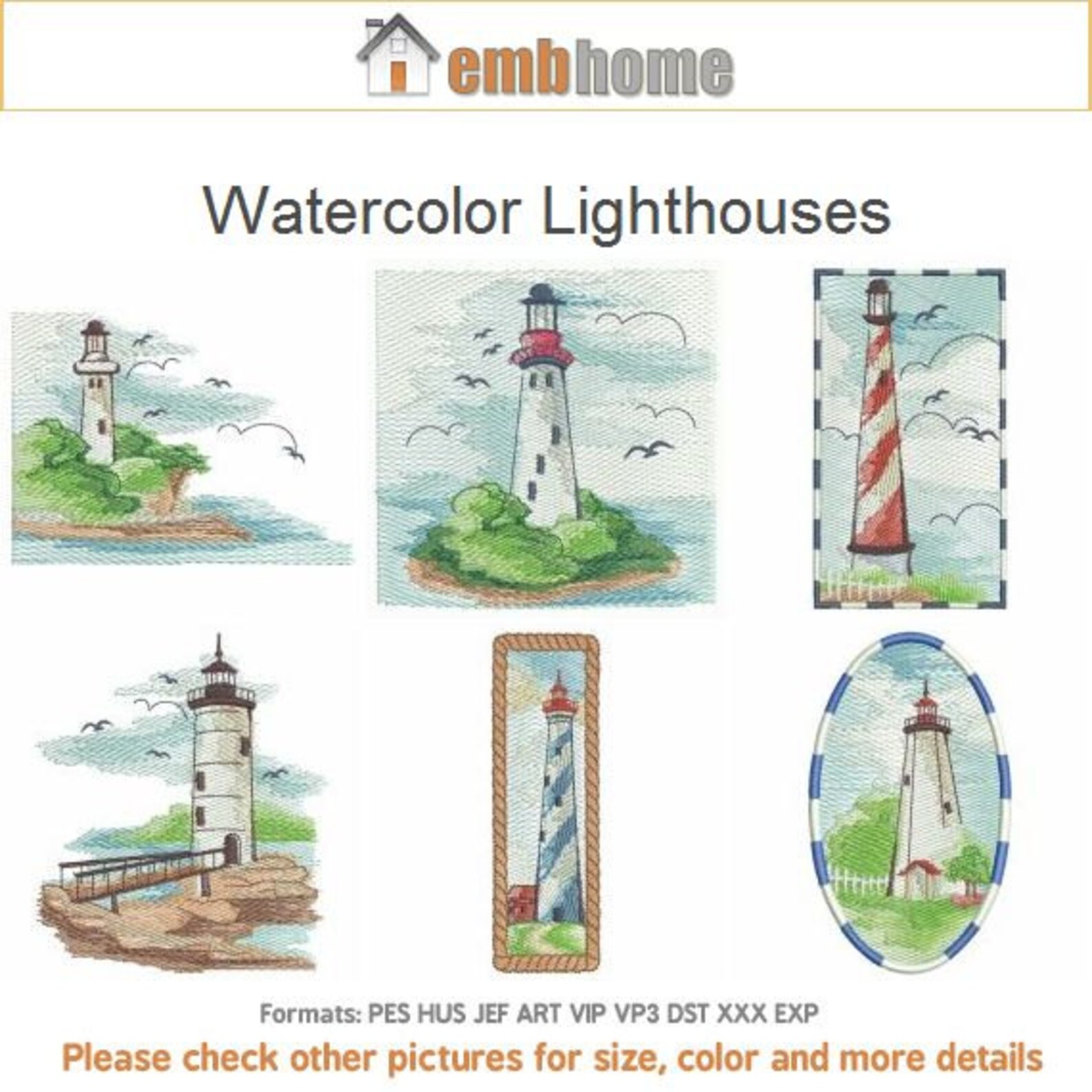 Watercolor Lighthouses Machine Embroidery Designs Instant - Etsy