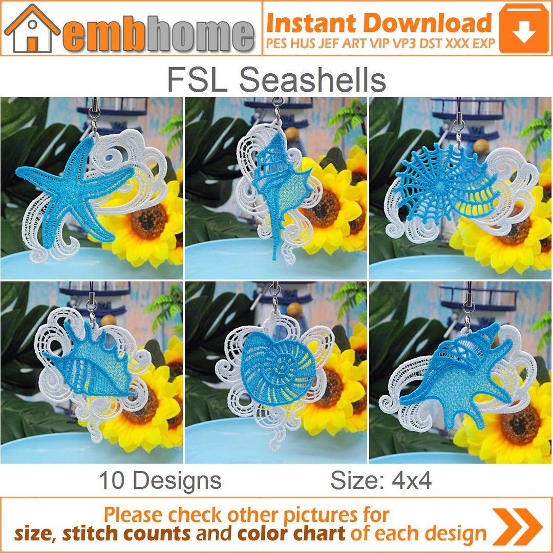 FSL Seashells Free Standing Lace Machine Embroidery Designs Instant ...