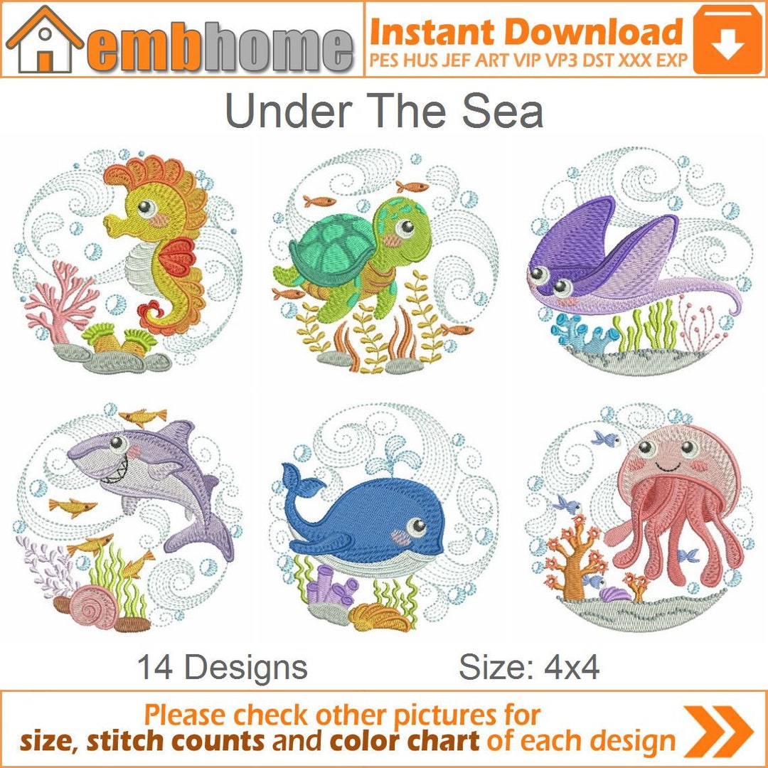 Under the Sea Machine Embroidery Designs Pack Instant Download 4x4 Hoop ...