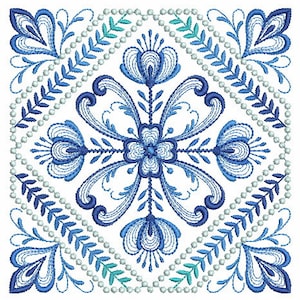 Delft Blue Quilt Block Machine Embroidery Designs Instant Download 4x4 ...