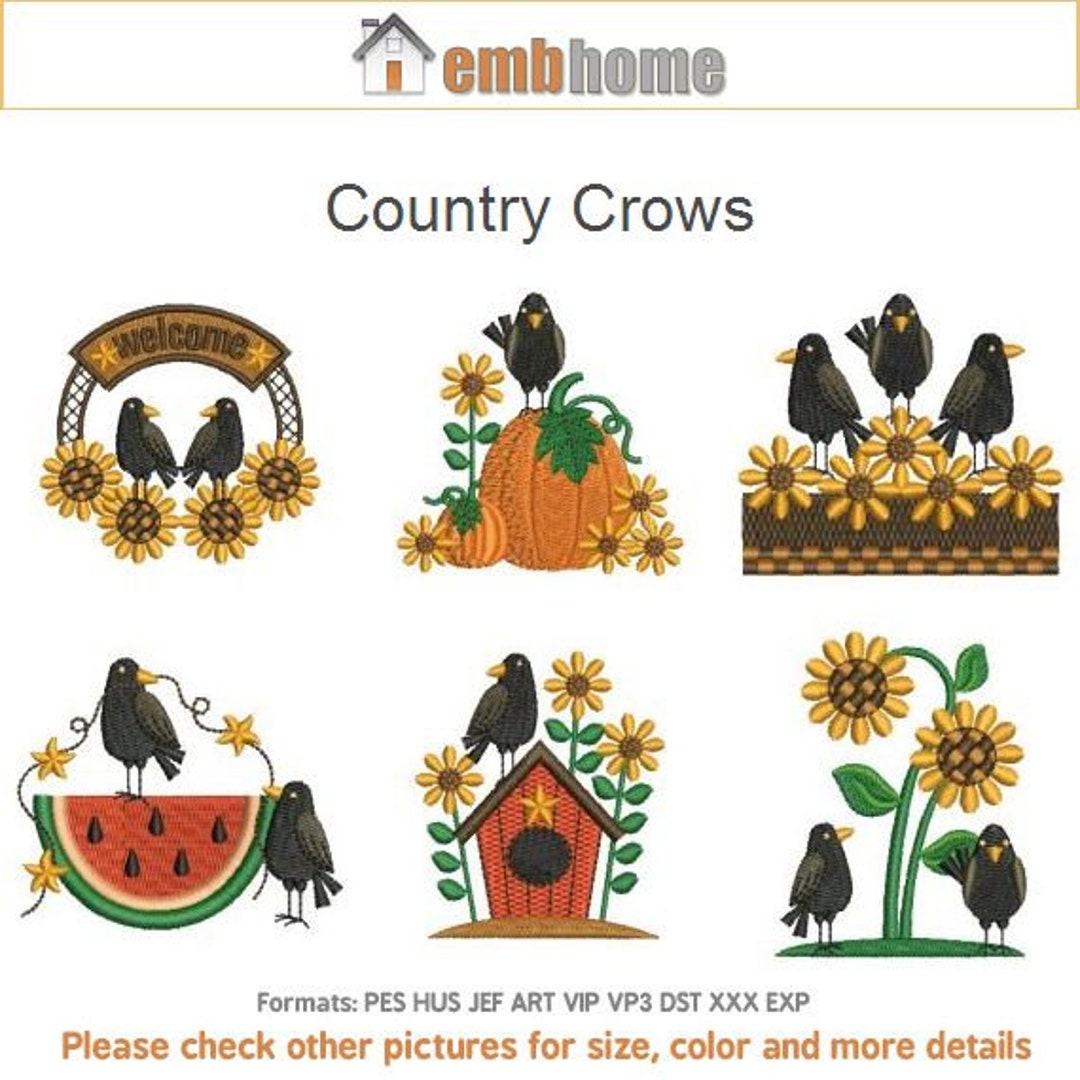 Country Crows Autumn Birds Machine Embroidery Designs Instant Download ...