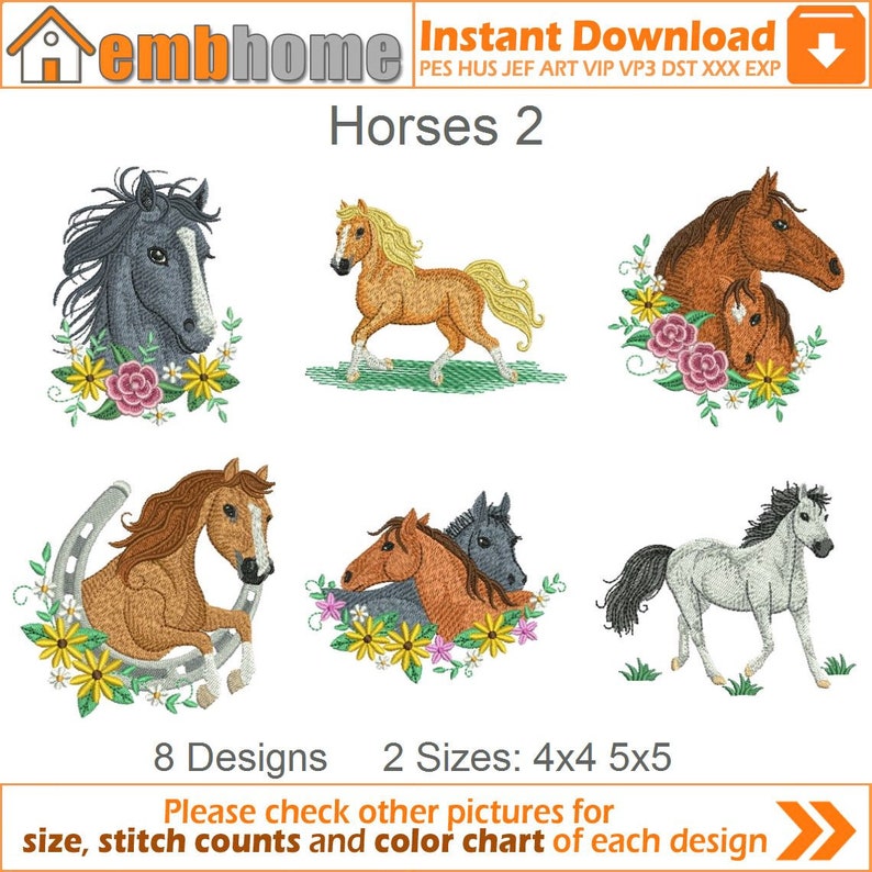 Horses Animals Machine Embroidery Designs Pack Instant - Etsy