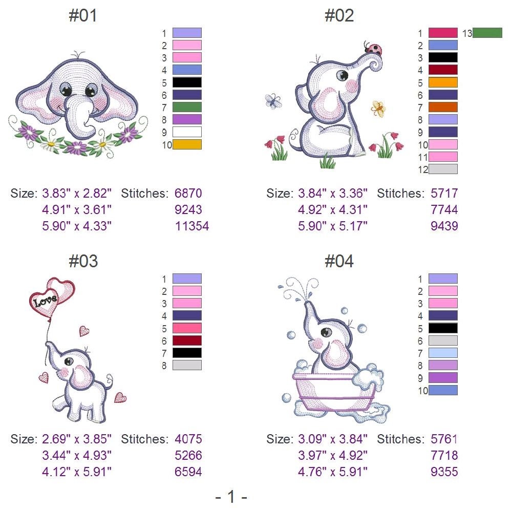 Vintage Baby Elephant Machine Embroidery Designs Instant Download 4x4 ...