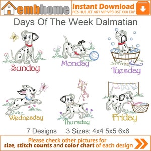 Days of the Week Dalmatian Machine Embroidery Designs Pack Instant ...