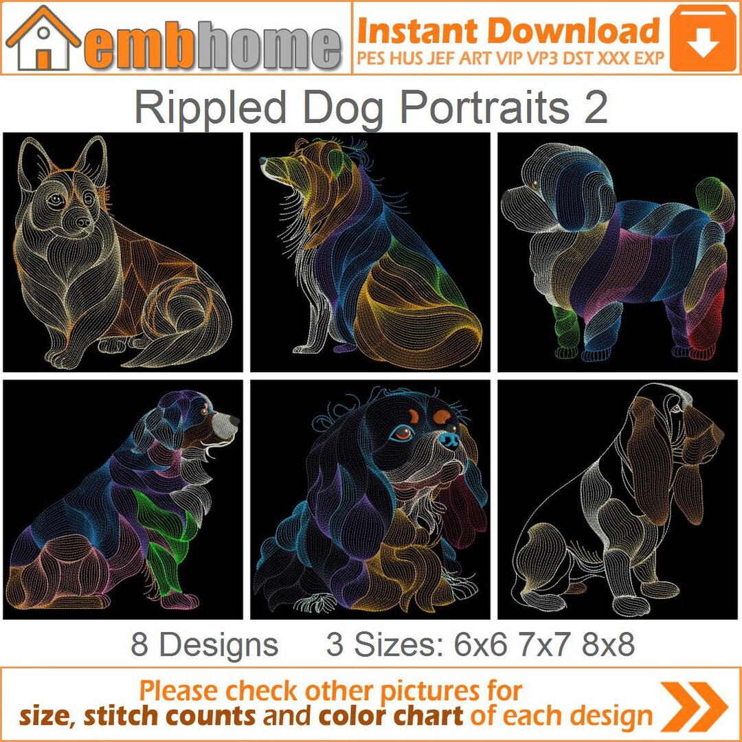 Rippled Dog Portraits Machine Embroidery Designs Instant Download 6x6 ...