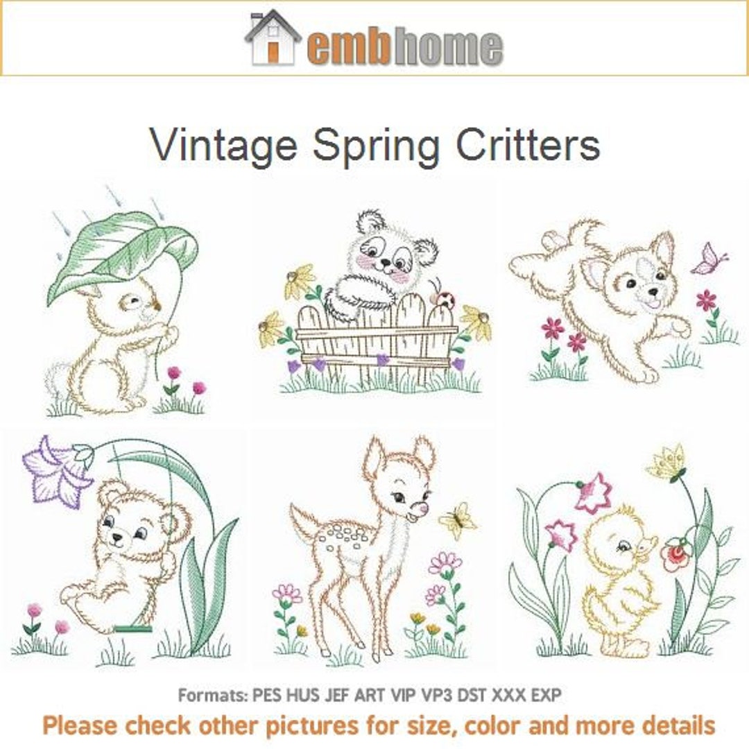 Vintage Spring Critters Machine Embroidery Designs Instant Download 4x4 ...