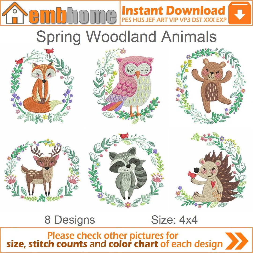 Spring Woodland Animals Machine Embroidery Designs Instant Download 4x4 ...