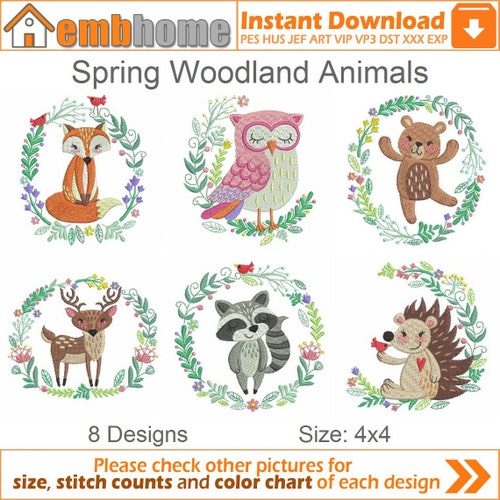 Spring Woodland Animals Machine Embroidery Designs Instant - Etsy