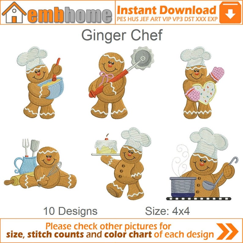 Ginger Chef Cook Christmas Machine Embroidery Designs Instant Download ...