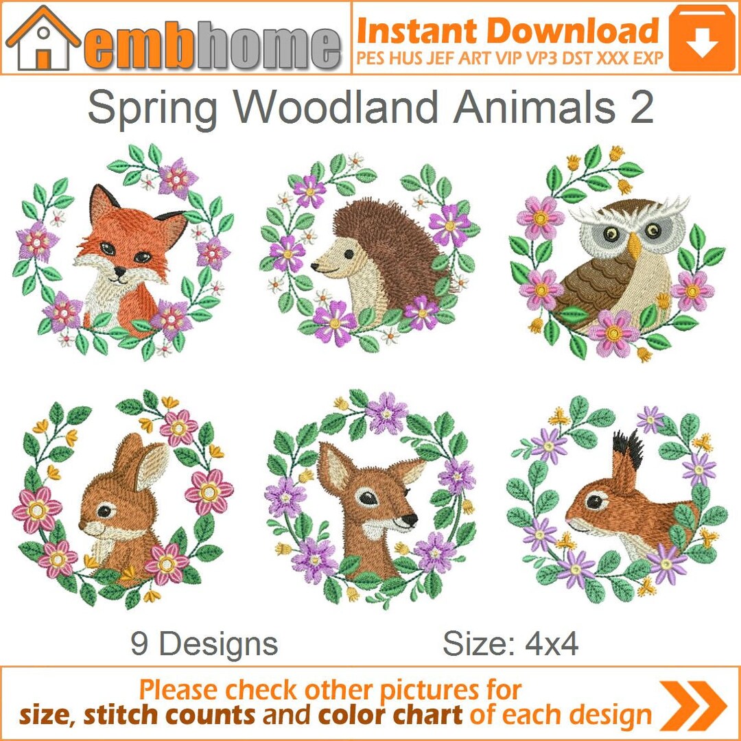 Spring Woodland Animals Pack Machine Embroidery Designs Instant ...