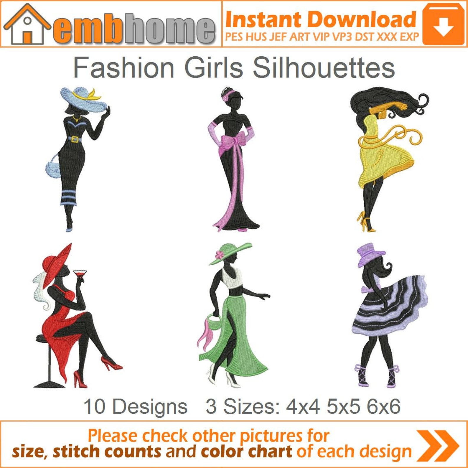 Fashion Women Silhouettes Machine Embroidery Designs Instant - Etsy