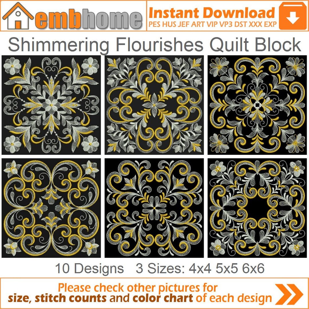 Shimmering Flourishes Quilt Block Machine Embroidery Designs Instant ...