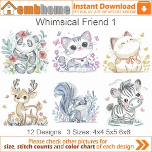 Whimsical Friend Machine Embroidery Designs Pack Instant Download 4x4 ...