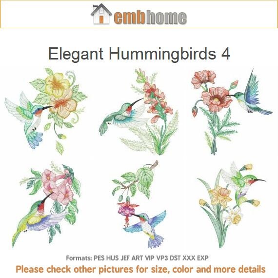 Elegant Hummingbirds Machine Embroidery Designs Pack Instant - Etsy