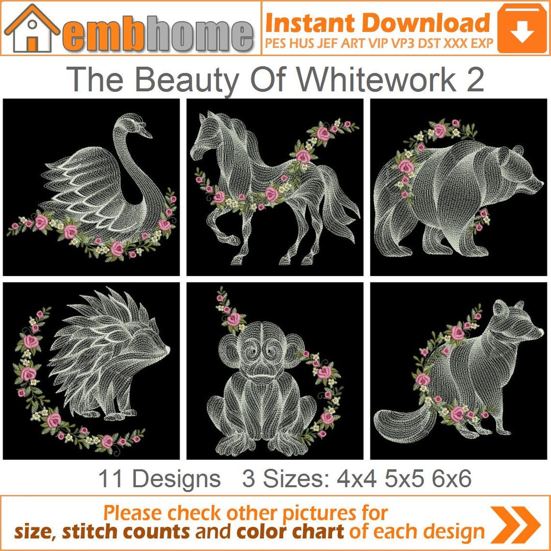 The Beauty of Whitework Machine Embroidery Designs Instant Download 4x4 ...