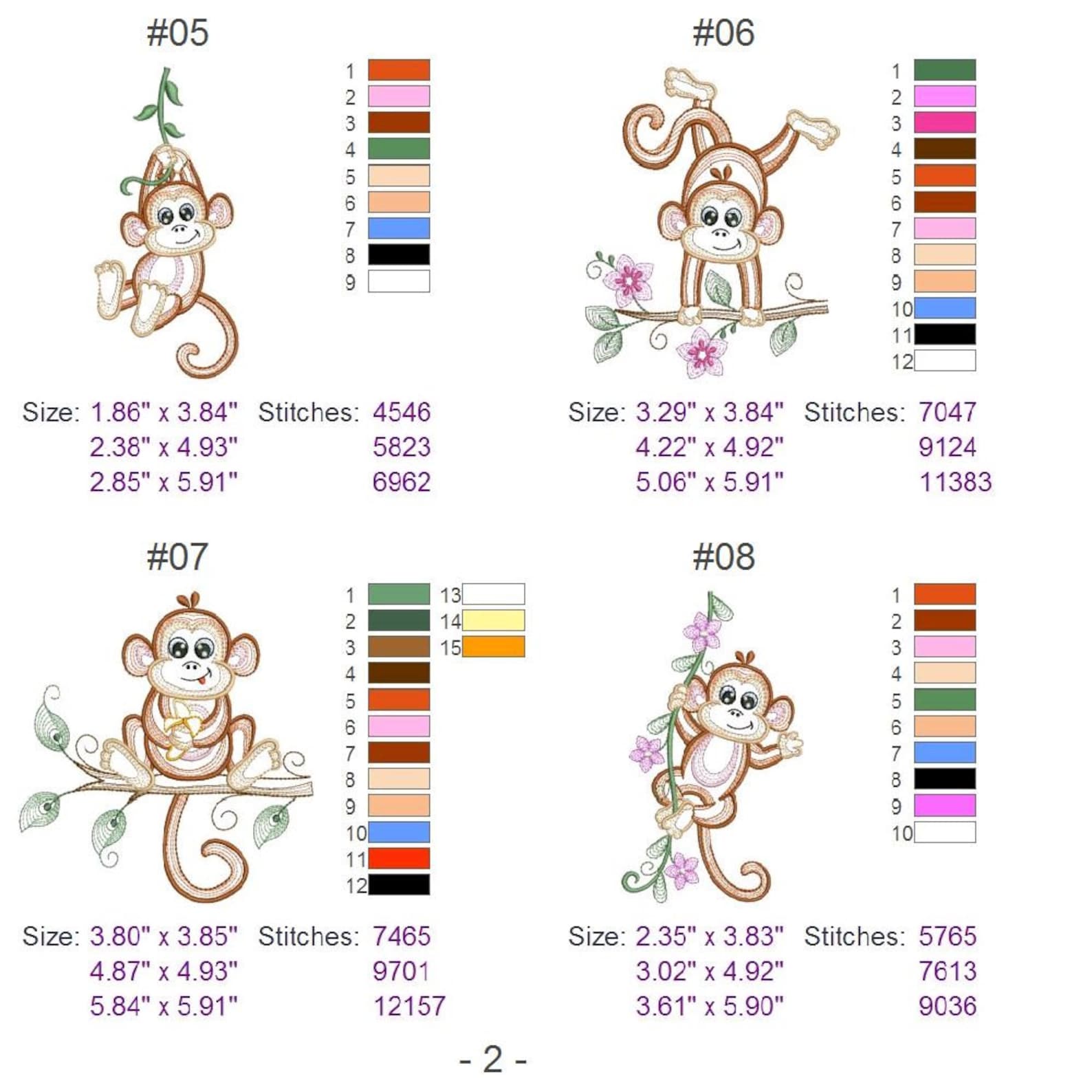 Rippled Little Monkey Machine Embroidery Designs Instant - Etsy