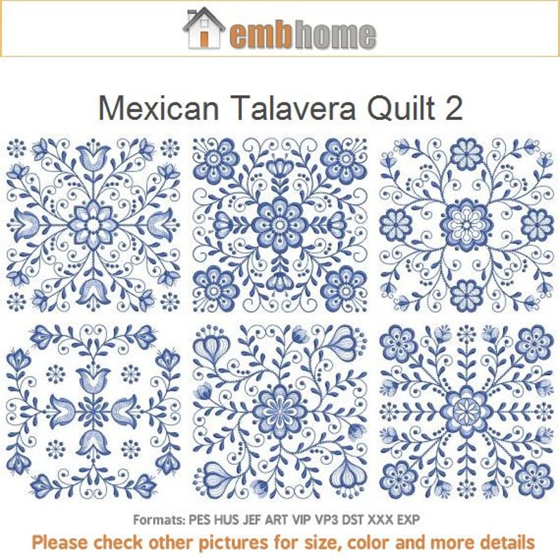 Mexican Talavera Quilt Machine Embroidery Designs Instant | Etsy