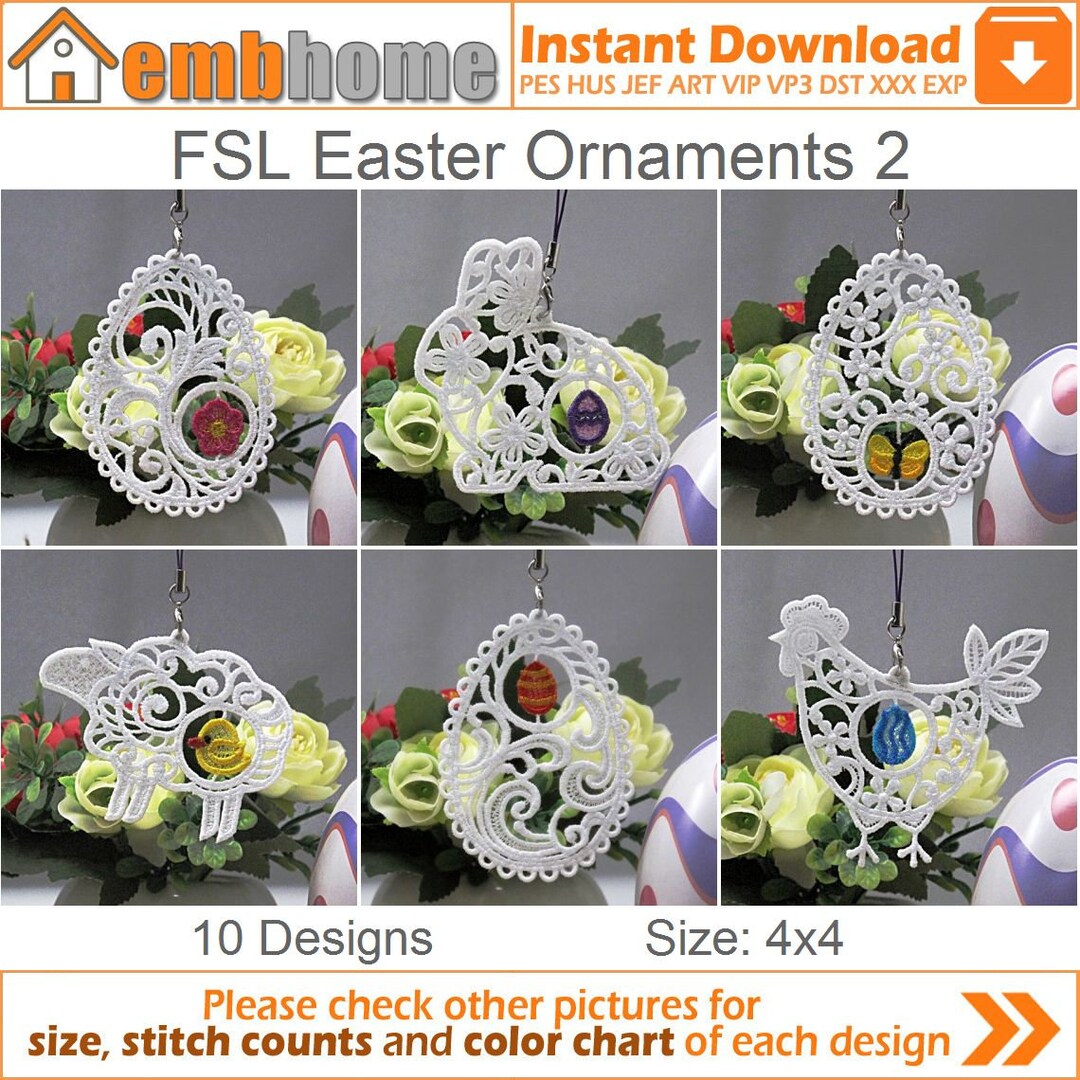 FSL Easter Ornaments Free Standing Lace Machine Embroidery Designs Instant Download 4x4 Hoop 10 ...