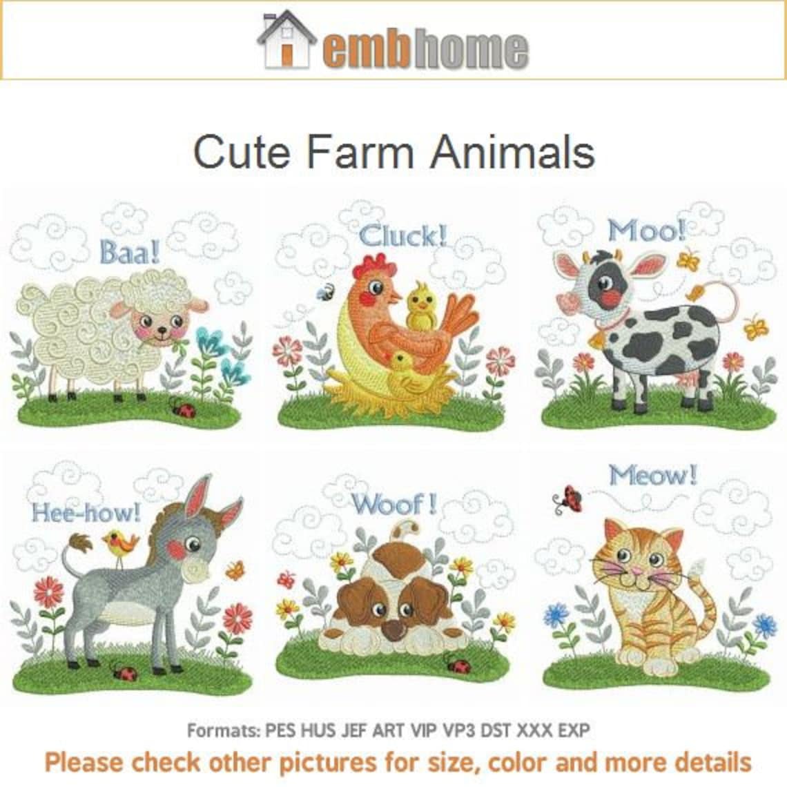 Cute Farm Animals Machine Embroidery Designs Pack Instant - Etsy