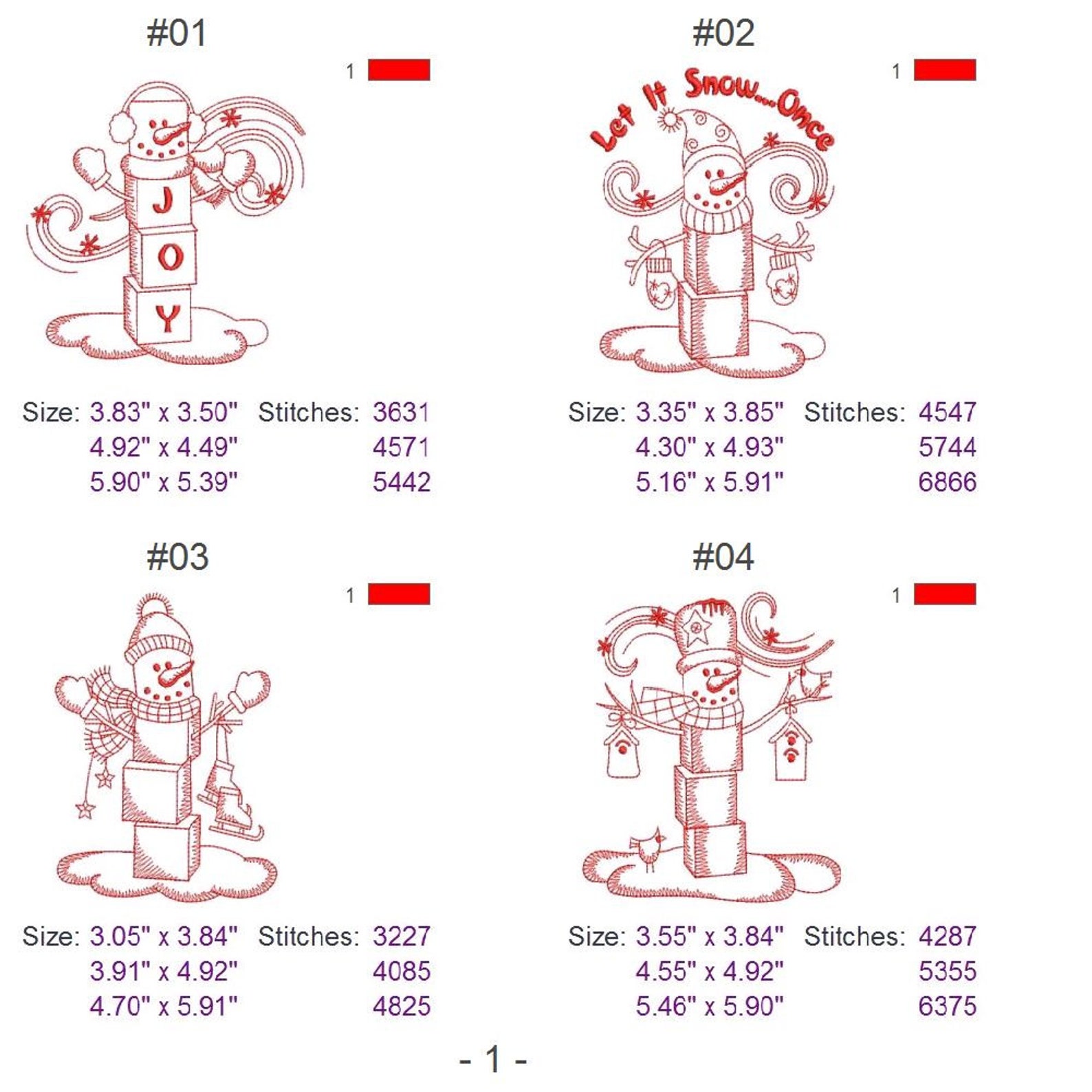 Redwork Let It Snow Holiday Snowman Quilt Machine Embroidery Designs ...