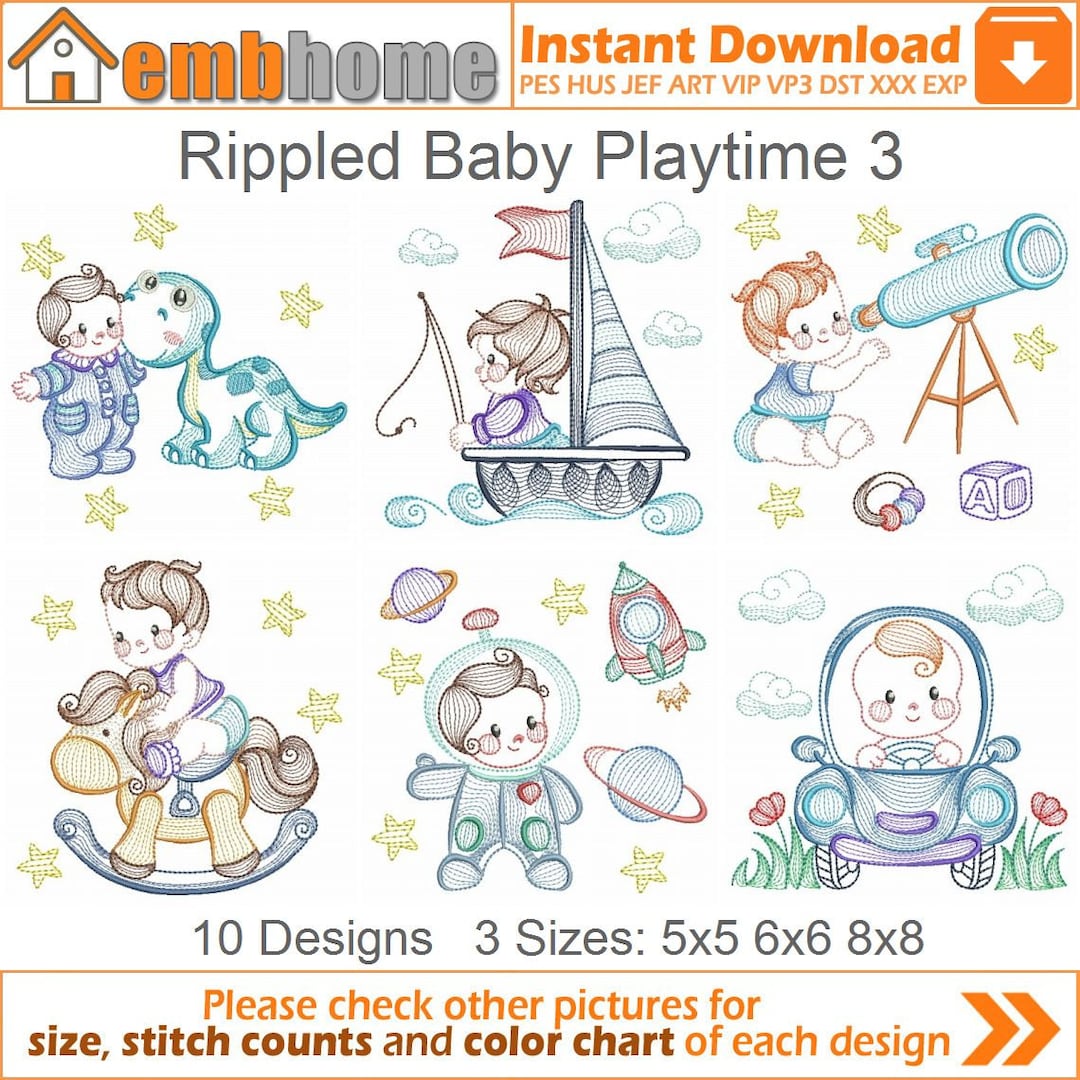 Rippled Baby Playtime Machine Embroidery Designs Pack Instant Download ...