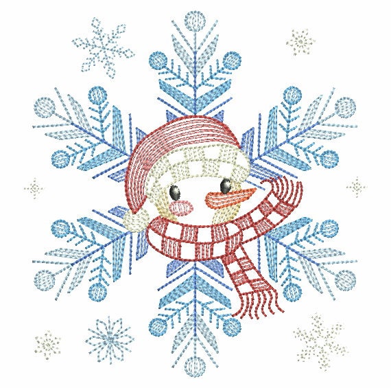 Snowflake Snowman Machine Embroidery Designs Pack Instant - Etsy