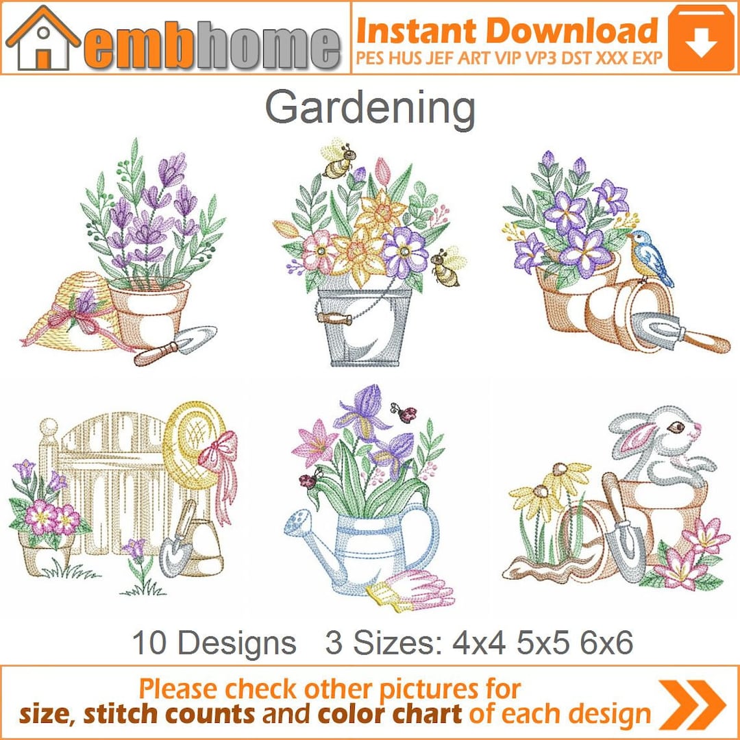 Gardening Machine Embroidery Designs Instant Download 4x4 5x5 6x6 Hoop ...