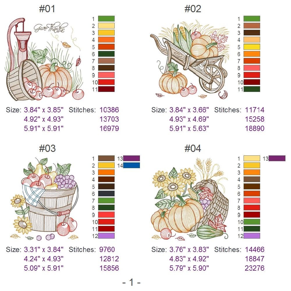 Rippled Autumn Harvest Machine Embroidery Designs Instant Download 4x4 ...