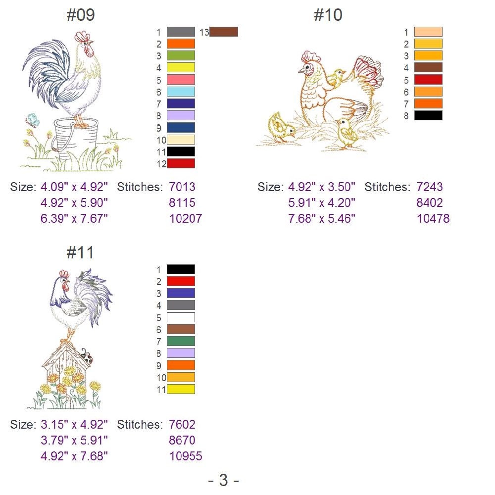 Vintage Chickens Machine Embroidery Designs Pack Instant Download 5x5 ...