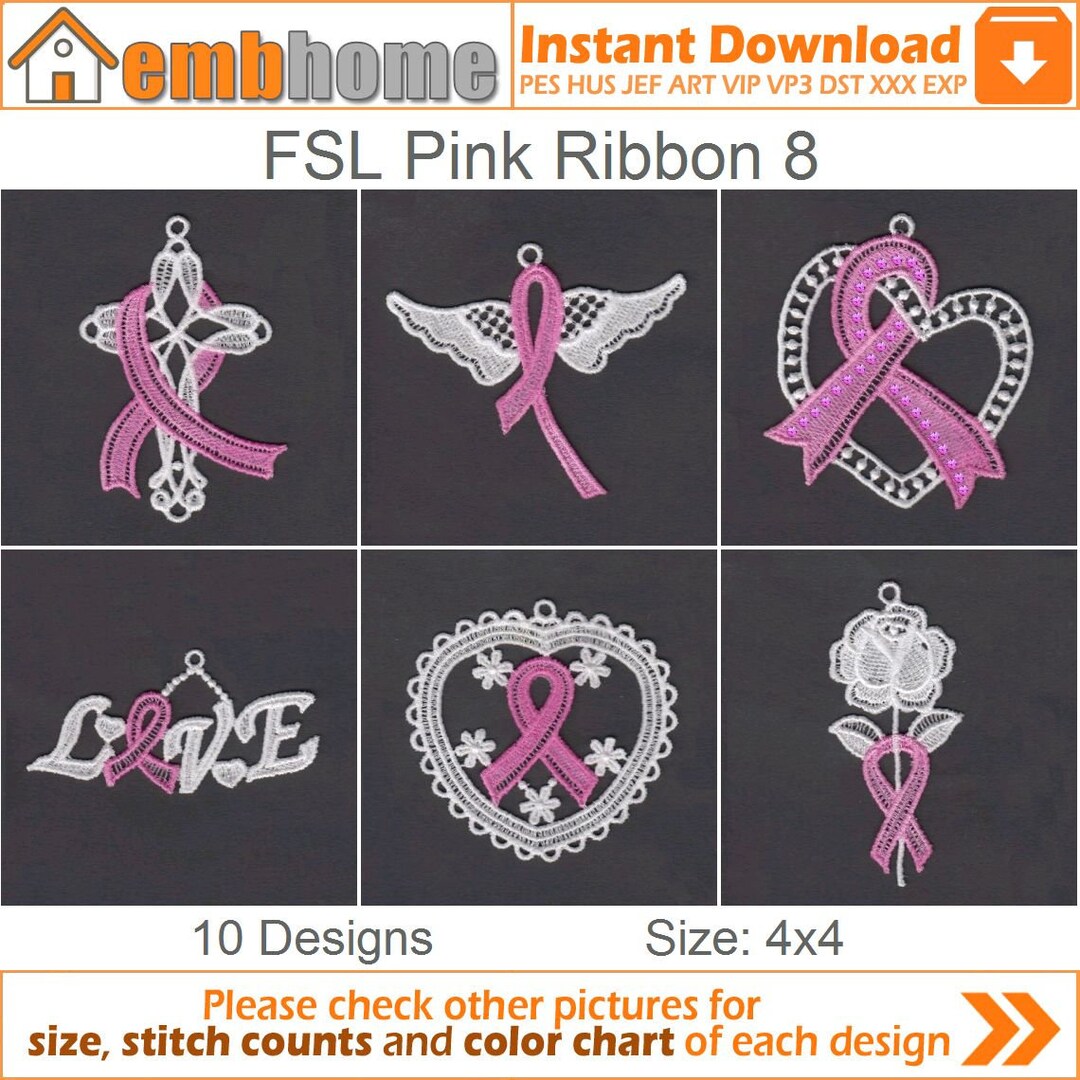 FSL Pink Ribbon Free Standing Lace Machine Embroidery Designs Instant ...