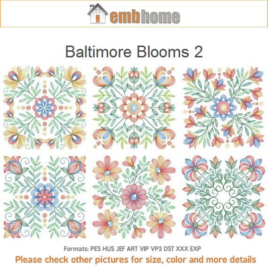 Baltimore Blooms Machine Embroidery Designs Pack Instant Download 5x5 ...